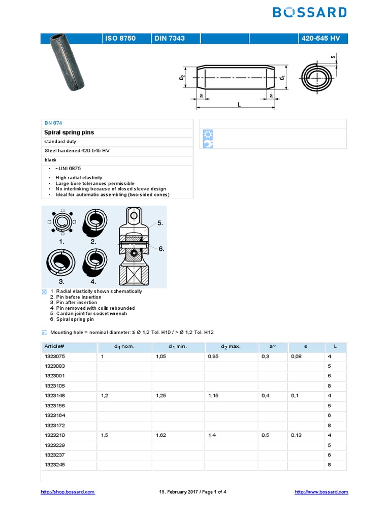 ISO 8750 DIN 7343 420-545 HV: Spiral Spring Pins | PDF | Equipment | Joining