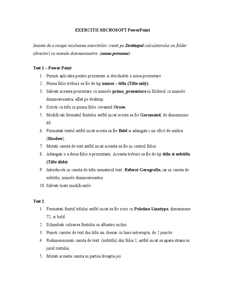 Exercitii PowerPoint 2010 | PDF