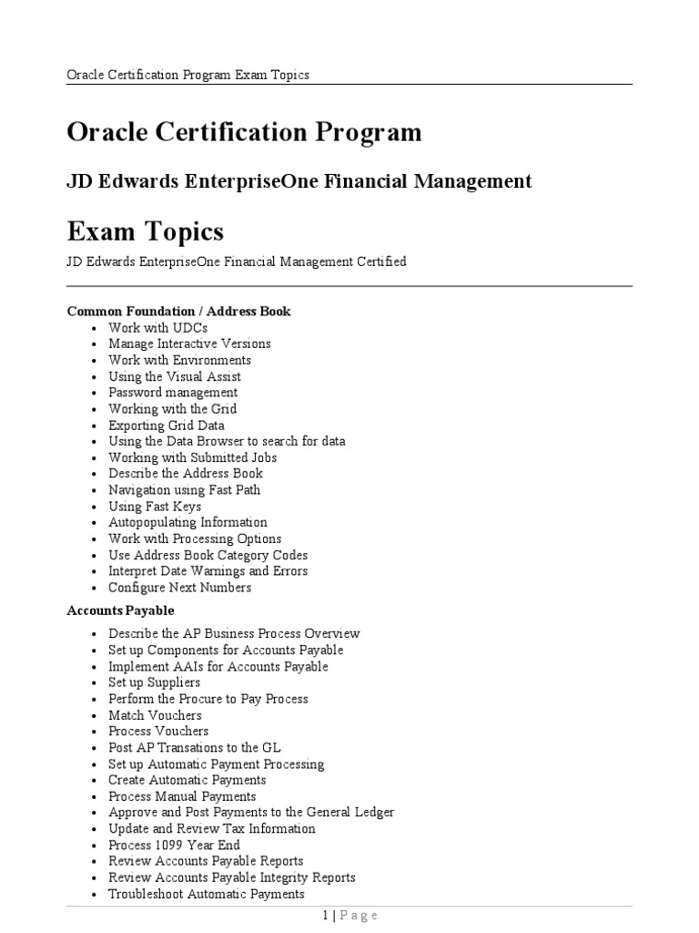 JD Edwards Enterprise One Financial Management Certification | PDF ...