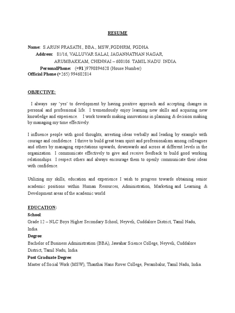 Arun Resume | PDF | Educational Assessment | Postgraduate Education