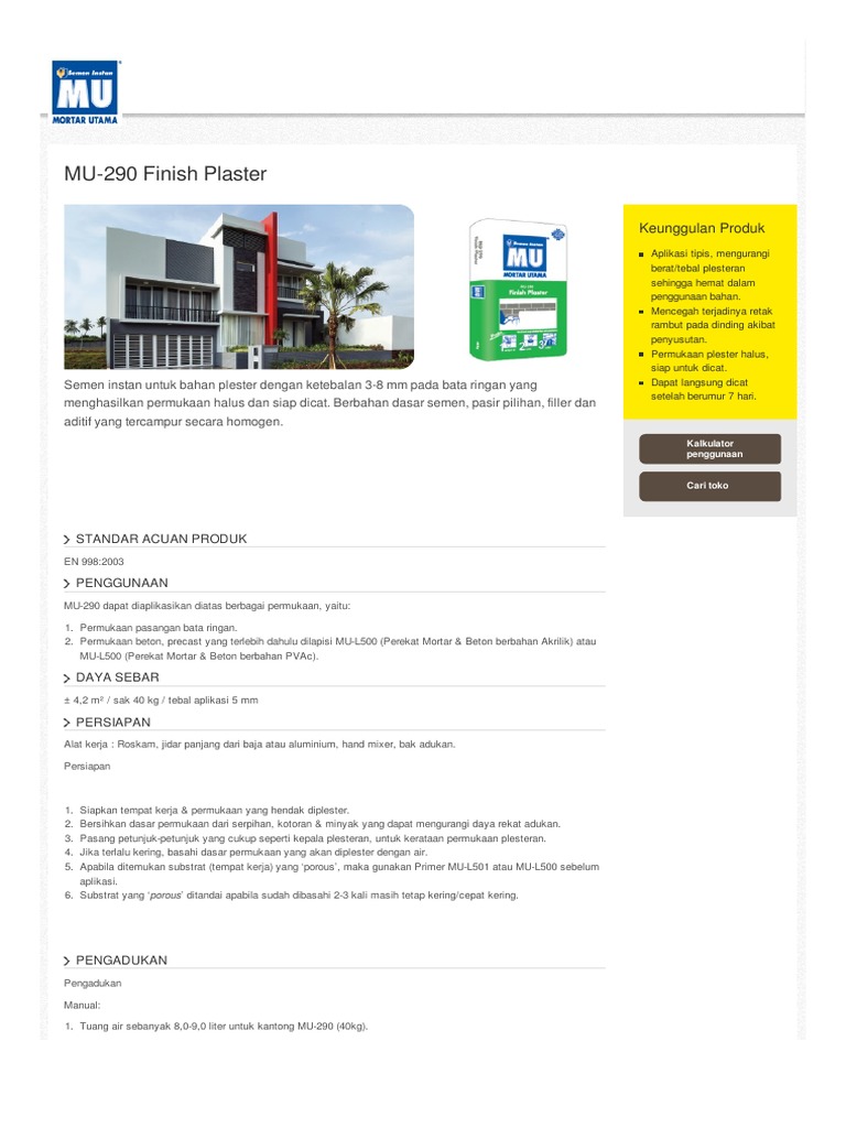 Mu 290 Finish Plaster 1 | PDF