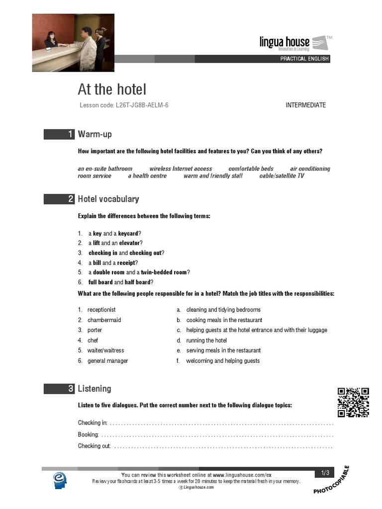 At The Hotel PDF | PDF | Waiting Staff | Leisure