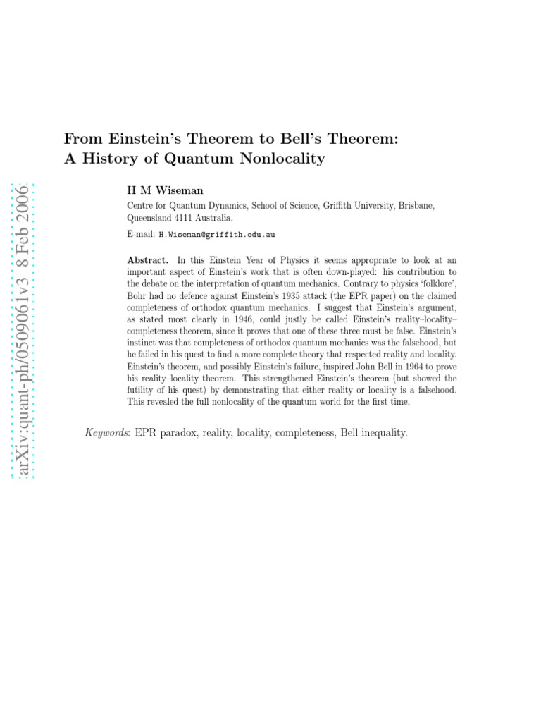 From Einstein's Theorem To Bell's Theorem: A History of Quantum ...