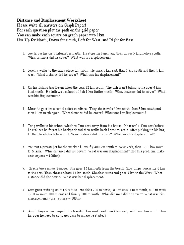 3distance and Displacement Worksheet | PDF