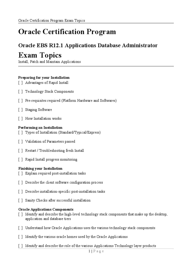 Oracle EBS R12.1 Database Administrator Certification | PDF | Oracle Database | Databases