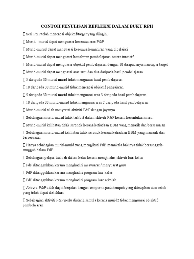 Contoh Penulisan Refleksi Dalam Buku RPH | PDF
