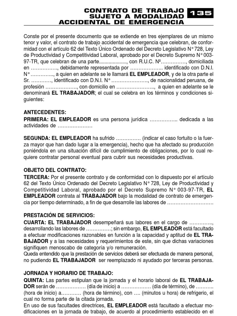 Contrato de Trabajo Sujeto A Modalidad Accidental de Emergencia | PDF