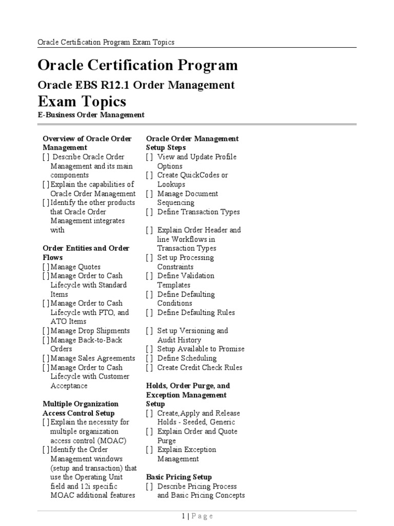 Oracle EBS R12.1 Order Management Certification | PDF | Invoice ...