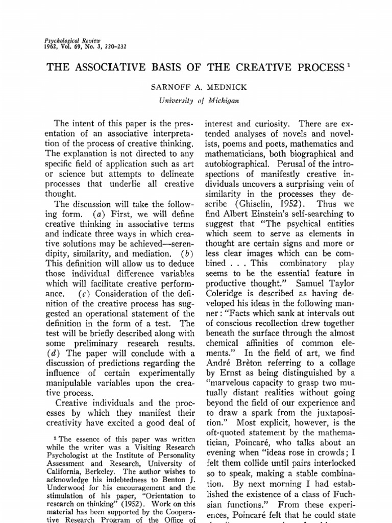 The Associative Process of Creativity | PDF | Creativity | Refrigerator