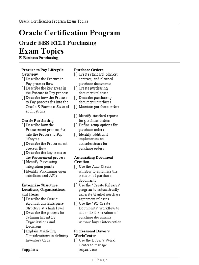 Oracle EBS R12.1 Purchasing Certification | PDF | Procurement | Supply Chain