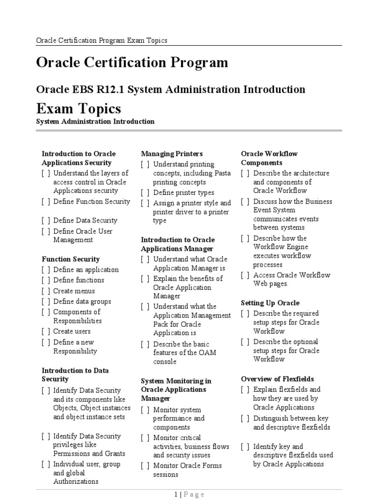 Oracle EBS R12.1 System Administration Introduction Certification | PDF | Oracle Database | Workflow