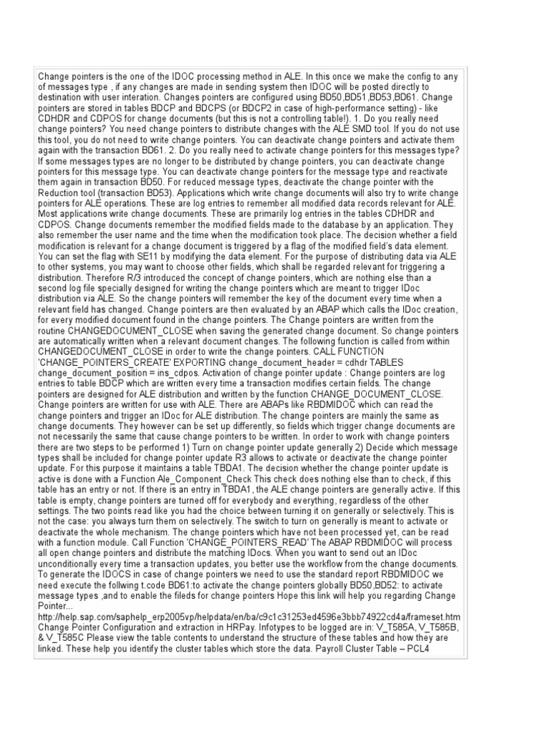 Change Pointers Is The One of The IDOC Processing Method in ALE | PDF | Pointer (Computer ...