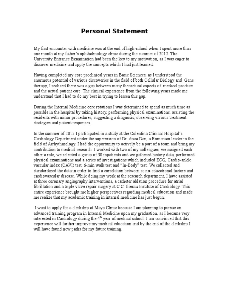 Personal Statement | PDF | Cardiology | Internal Medicine