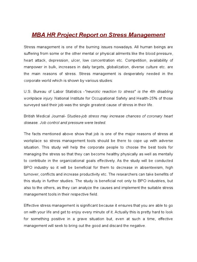 MBA Report: Stress Management in BPO | PDF | Stress Management | Stress ...