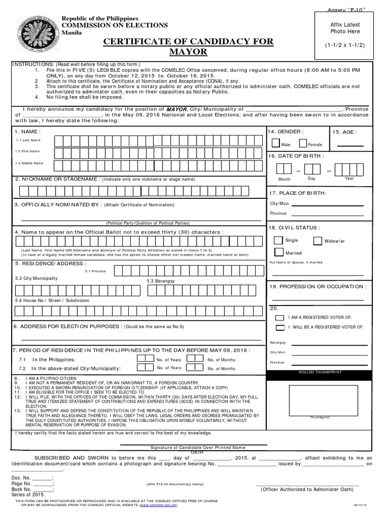 Mayor Application Form | PDF | Notary Public | Voter Registration