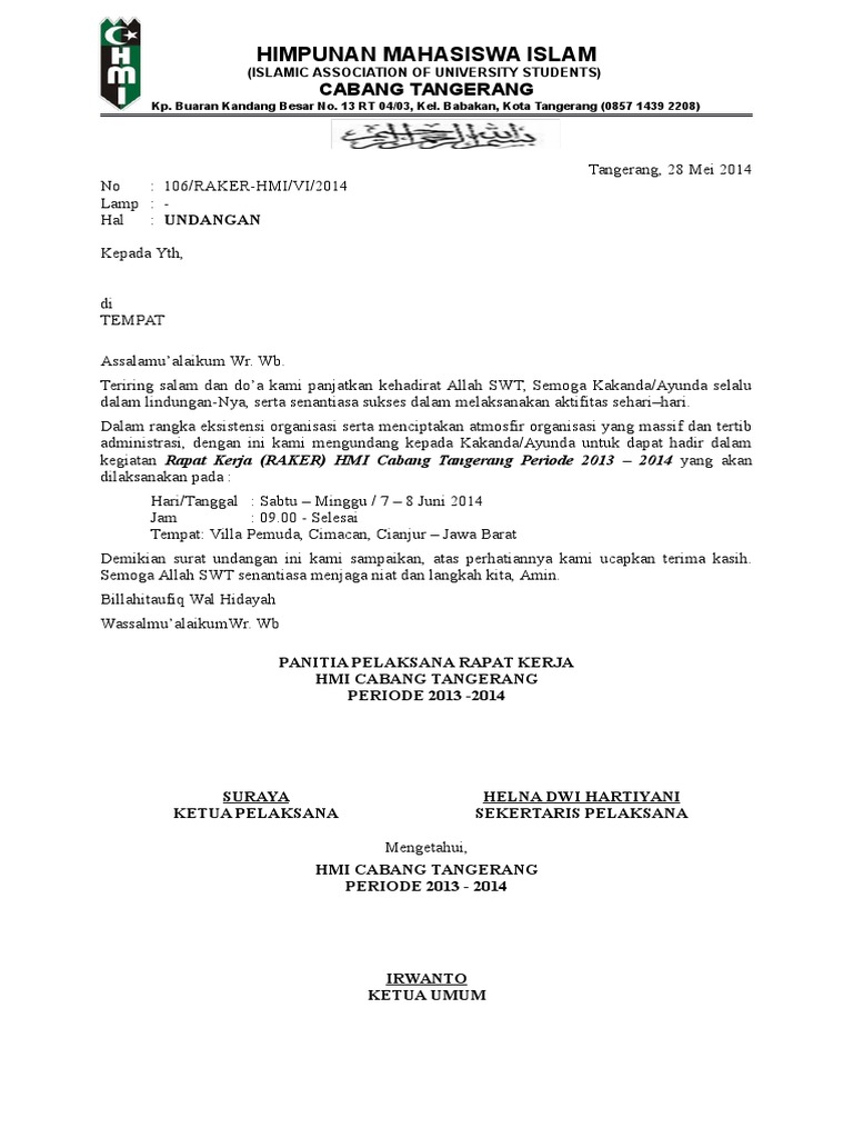 Surat Undangan RAKER | PDF