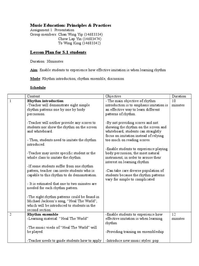 Lesson Plan | Music Education | Rhythm