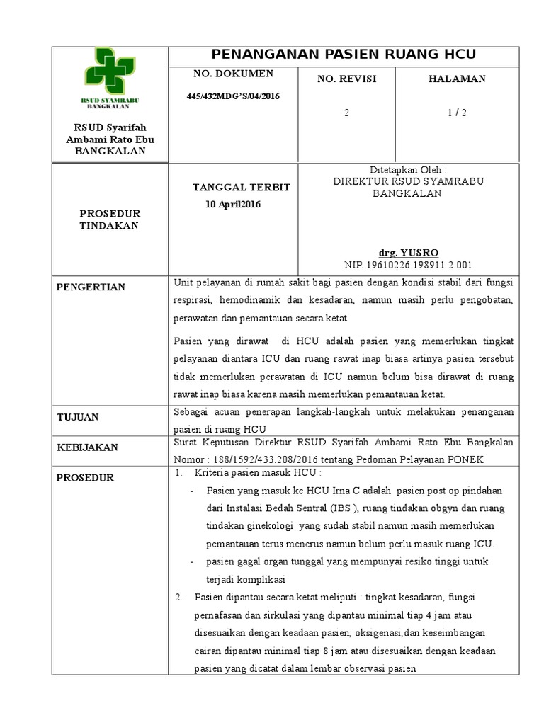 Pasien Masuk Ruang Hcu | PDF