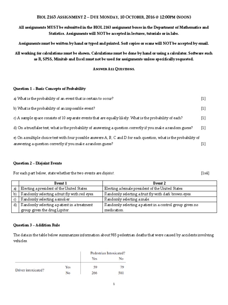 BIOL 2163 Assignment 2 | PDF | Probability Distribution | Mean