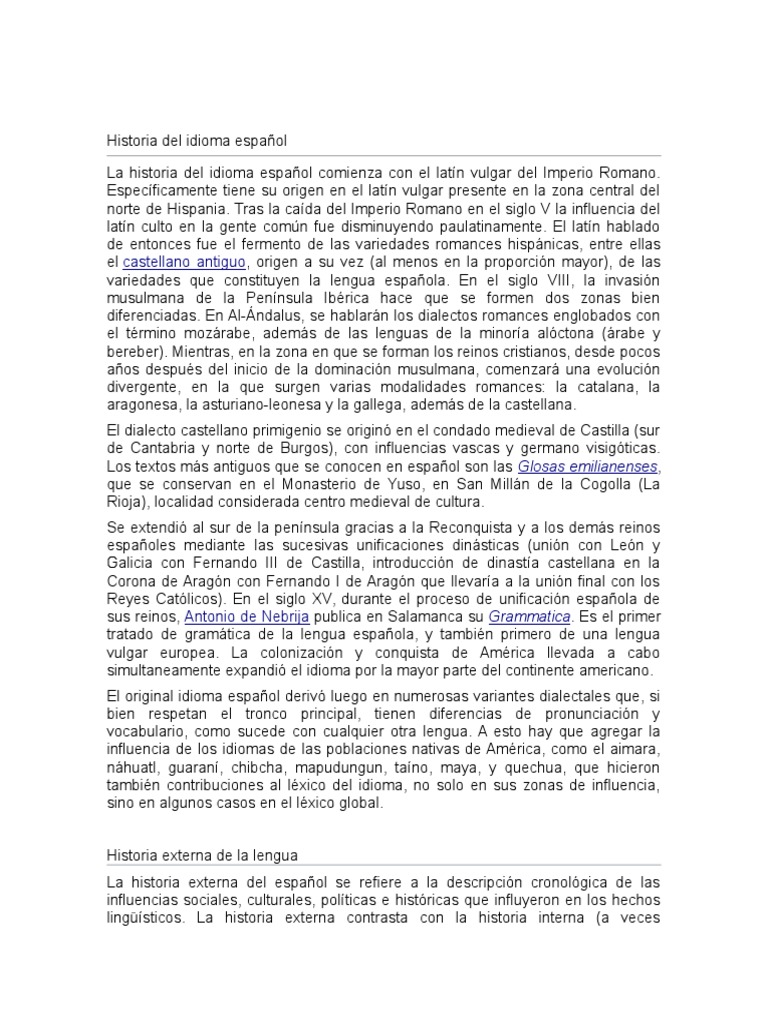 Historia del idioma español | PDF | Lengua española | Lenguas de Europa