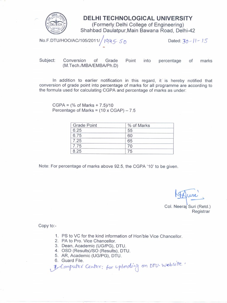Cgpa To Dtu | PDF