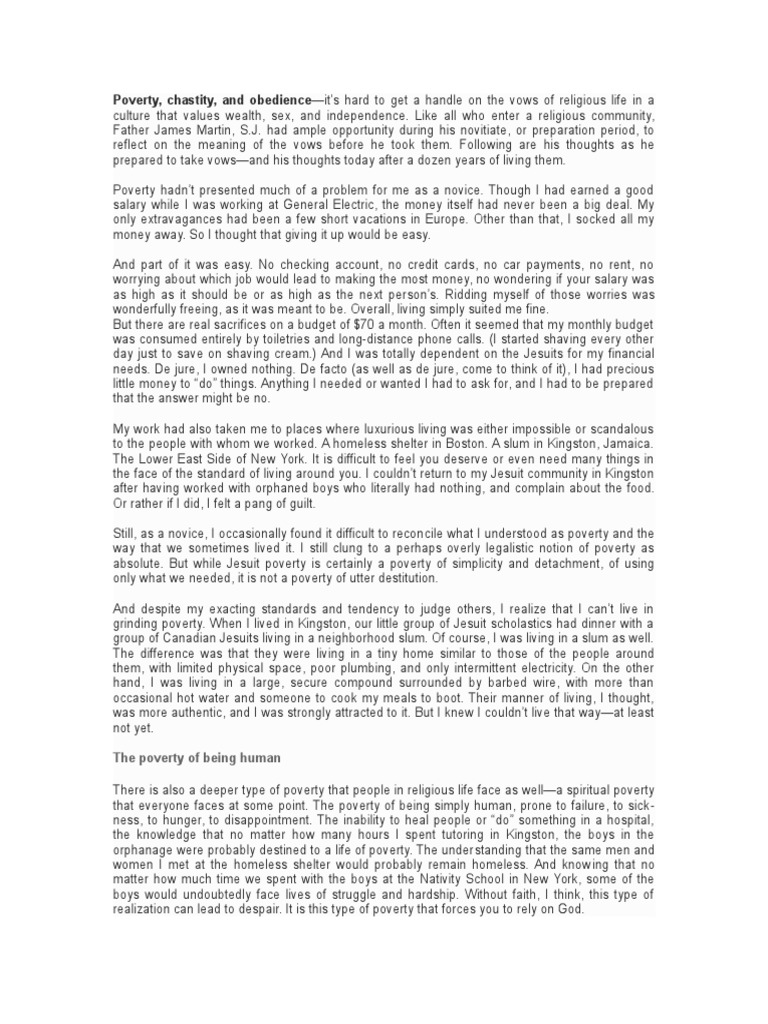 Poverty, Chastity, and Obedience-It's Hard To Get A Handle On The Vows ...