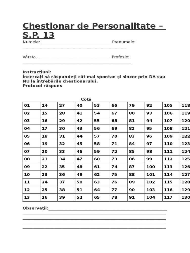 Chestionar de Personalitate | PDF