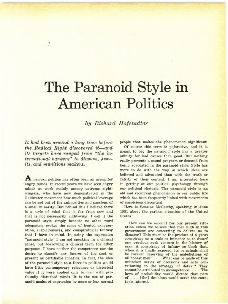 Richard Hofstadter, The Paranoid Style in American Politics | PDF | Mc ...