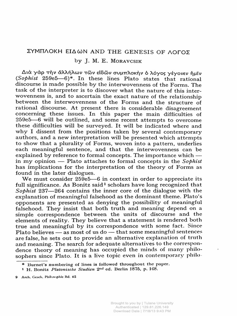 MORAVCSIK Genesis of Lógos 1960 | Download Free PDF | Interpretation ...