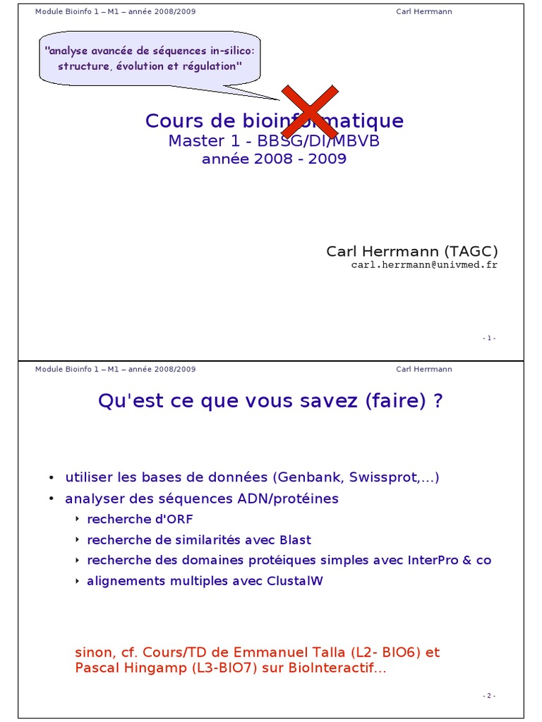 Cours de Bioinformatique M1 2008-2009 | PDF | Bio-informatique ...