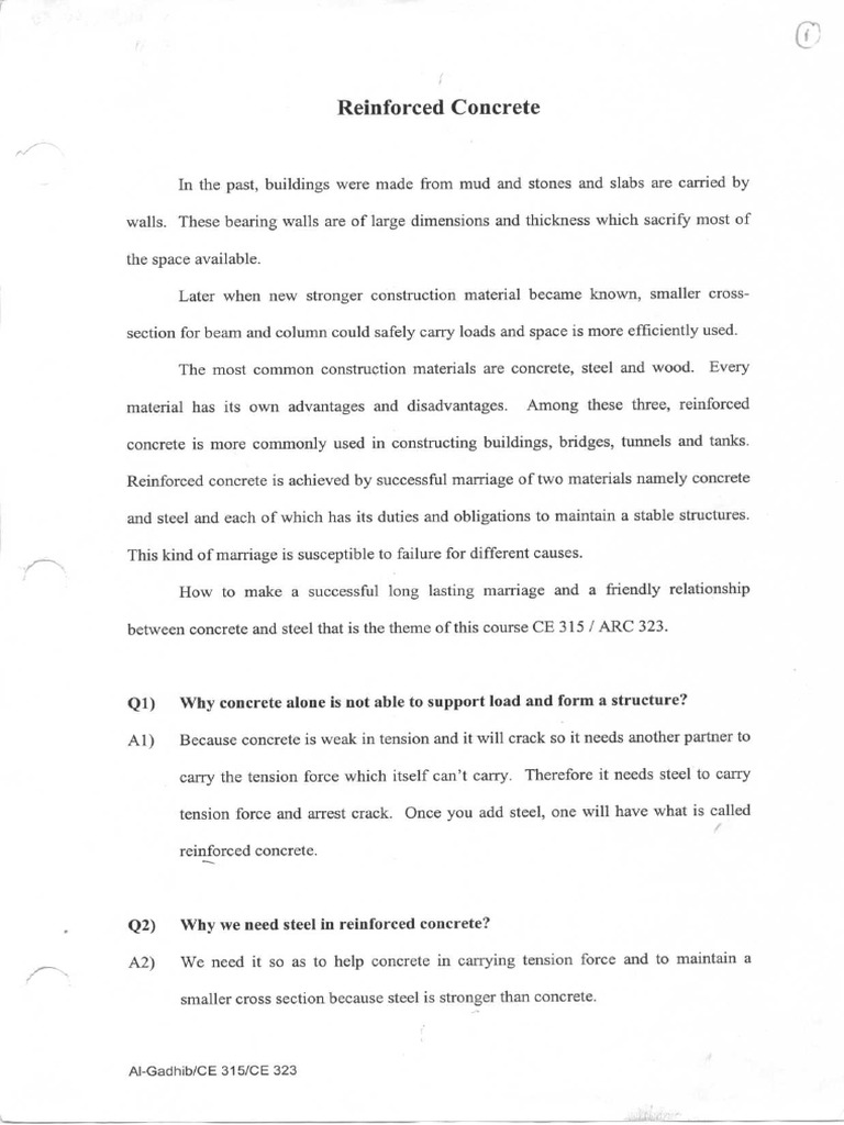 Reinforced Concrete: AI-Gadhib/CE 315/CE 323 | PDF