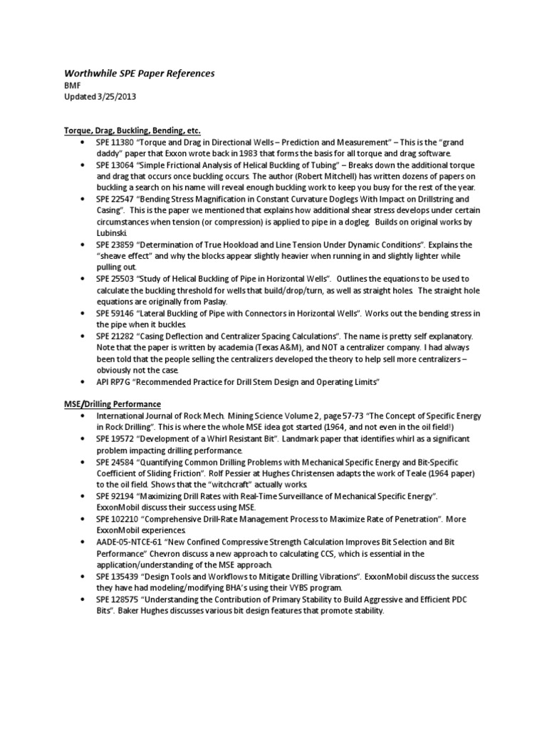 SPE Paper References | Buckling | Bending