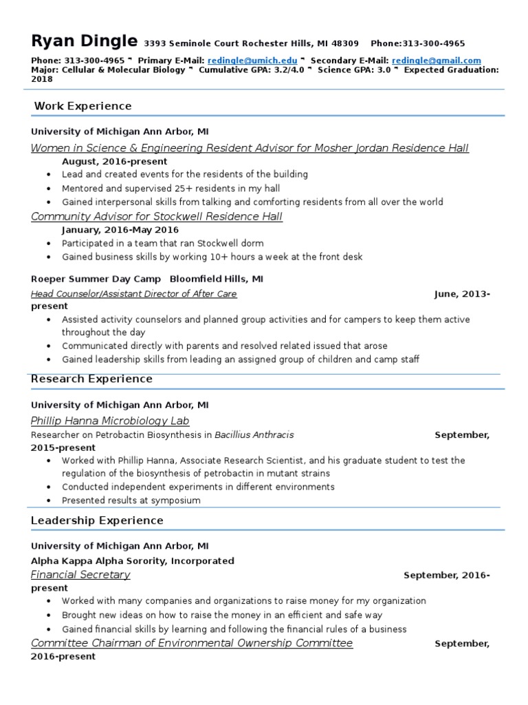 Ryandingle Resume Pfizer New | PDF | Mentorship | Science