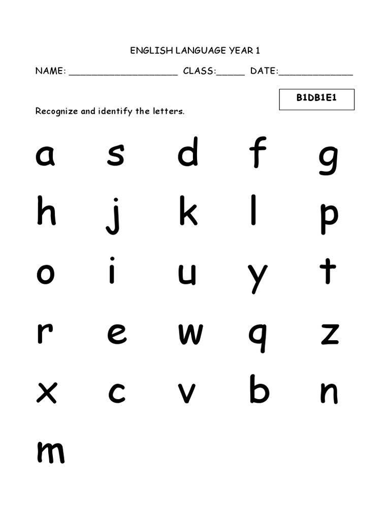 Asdfg HJ KL P Oi Uyt Rewqz XCVBN M: English Language Year 1 NAME ...