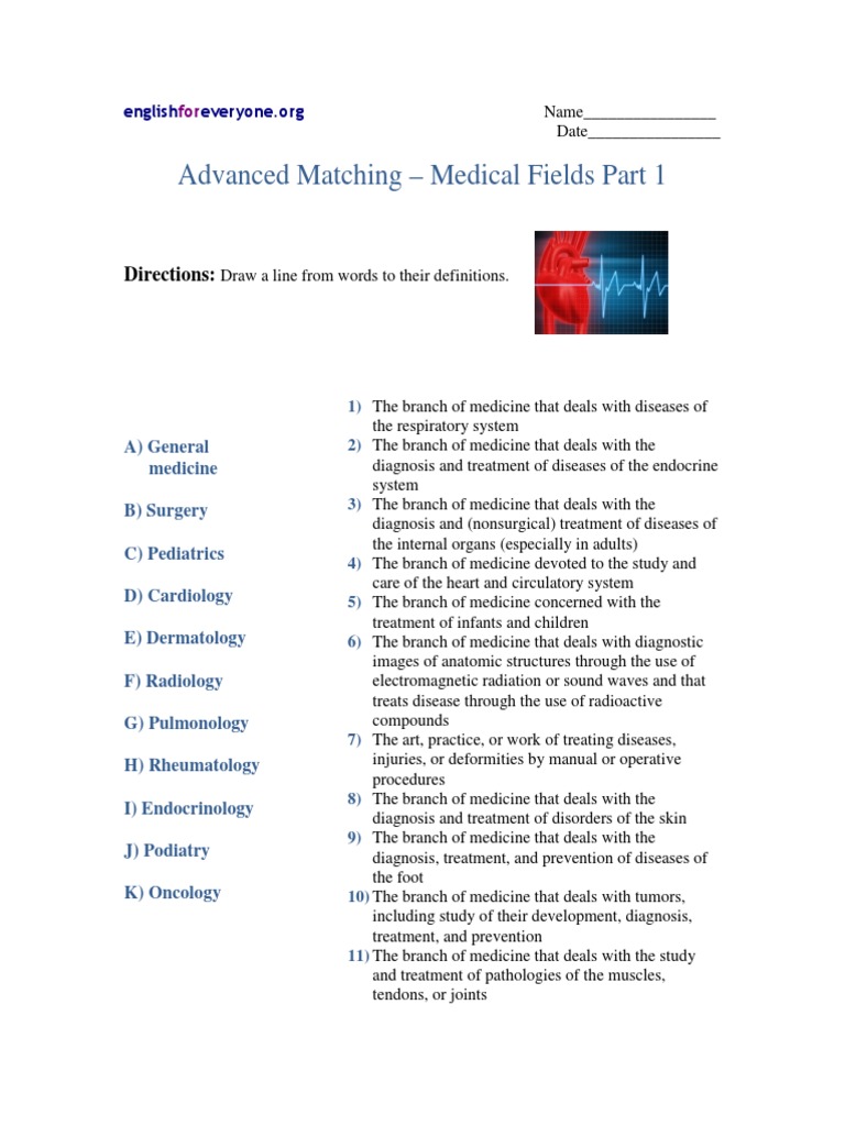 Advanced Matching - Medical Fields Part 1 | PDF | Medical Diagnosis ...
