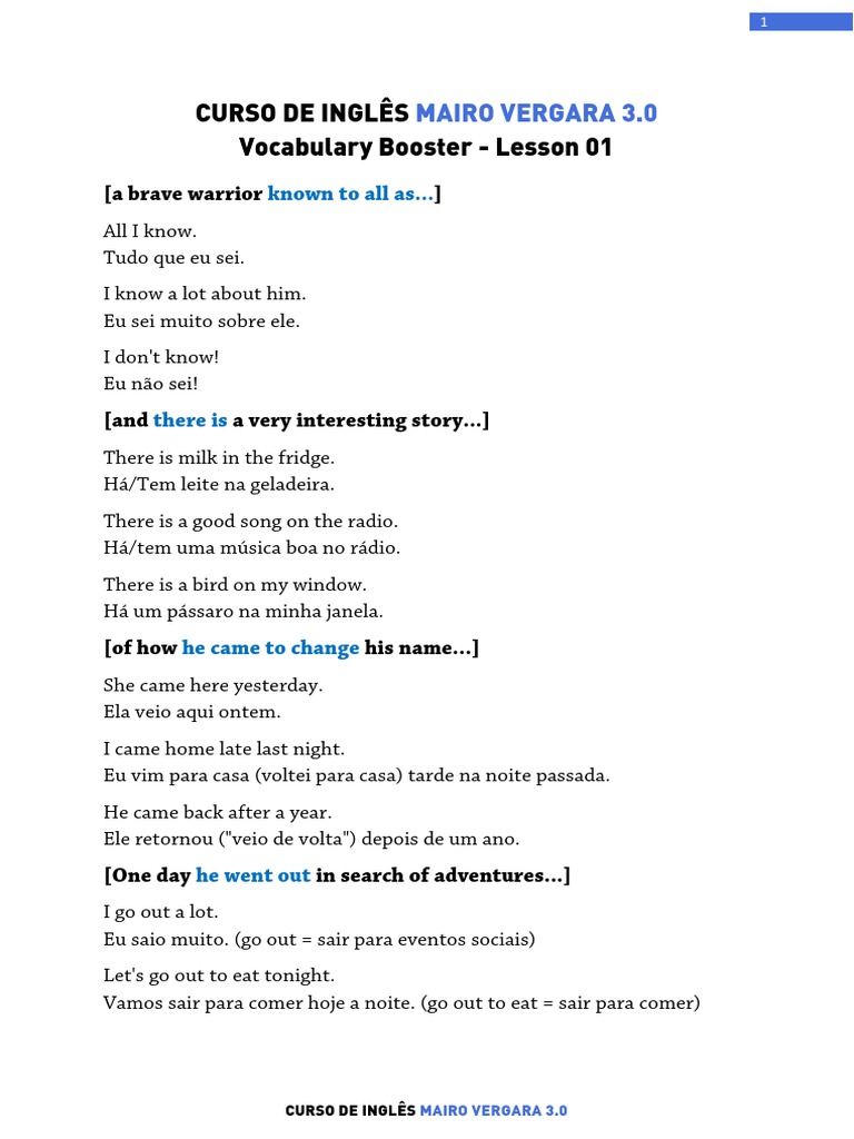 M01V07 - Vocabulary Booster - Lesson 01 | PDF