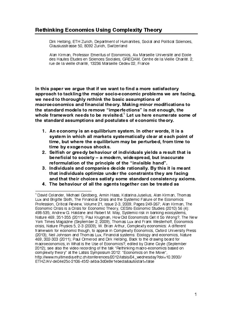 Rethinking Economics with Complexity Theory | PDF | Speculation ...