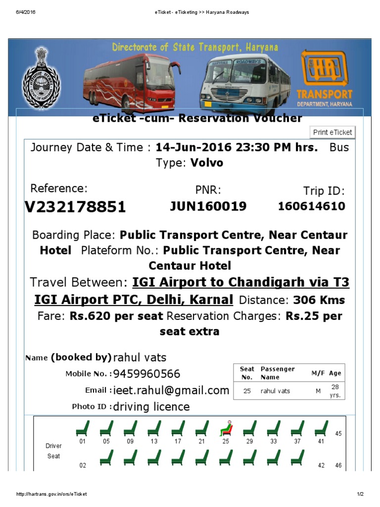ETicket - ETicketing - Haryana Roadways | PDF | Identity Document ...