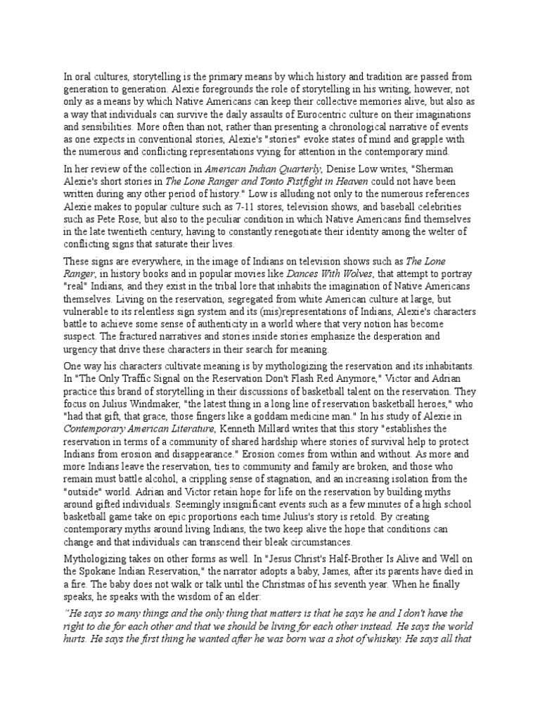 The Role of Story-Telling in Sherman Alexie's Stories | PDF ...