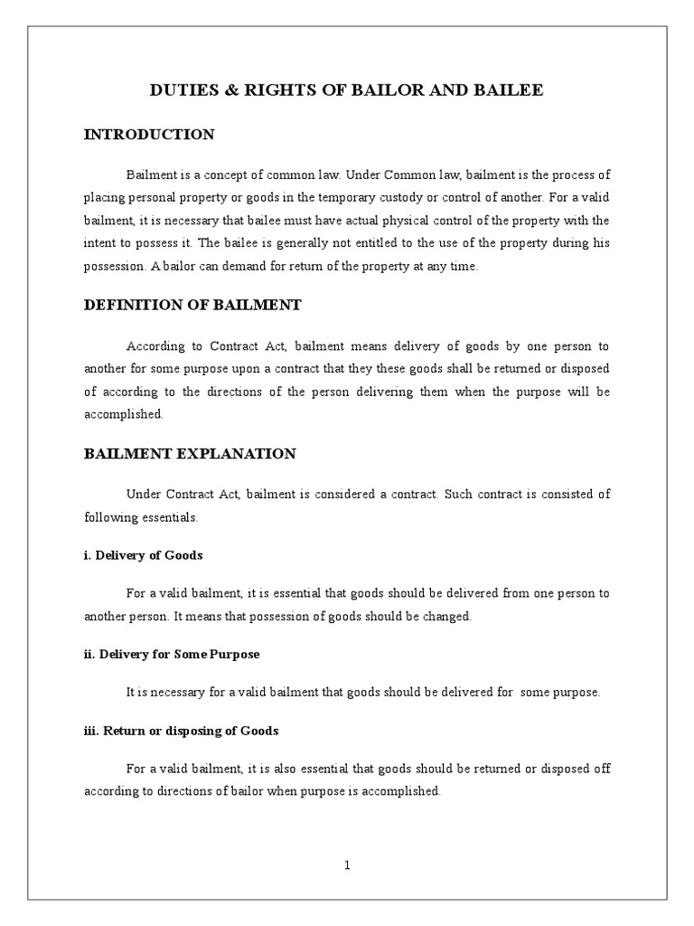 Duties & Rights of Bailor Bailee | PDF | Indemnity | Civil Law (Common Law)