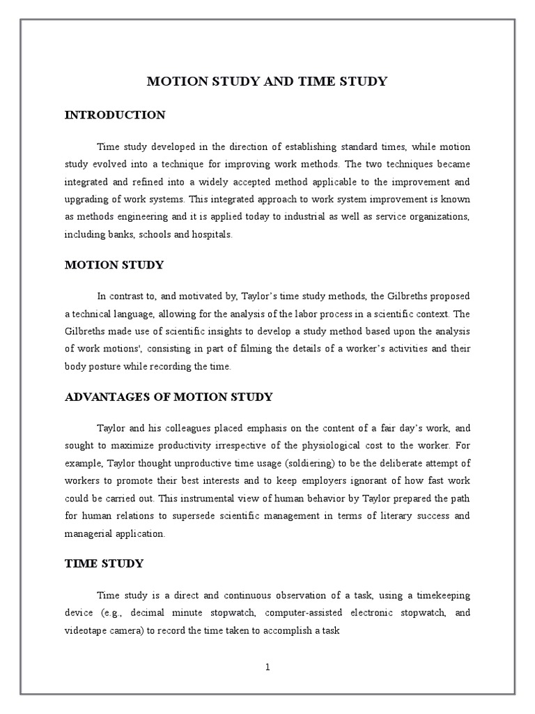 Motion Study and Time Study | PDF | Business | Economies