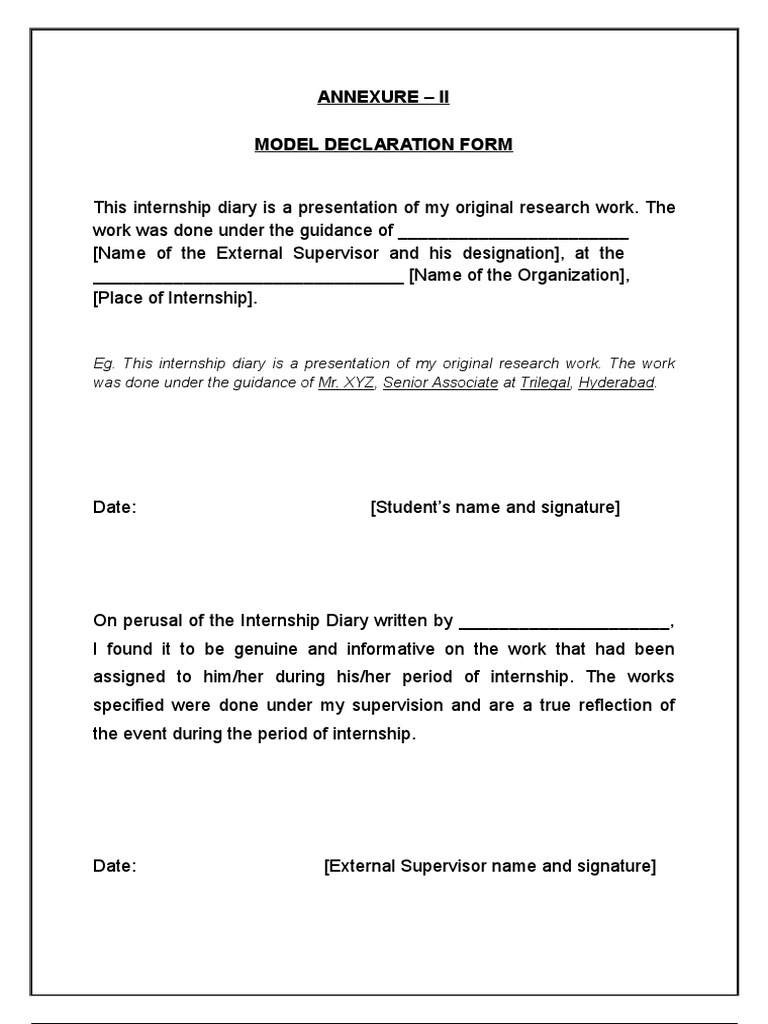 Annexure - Ii Model Declaration Form | PDF