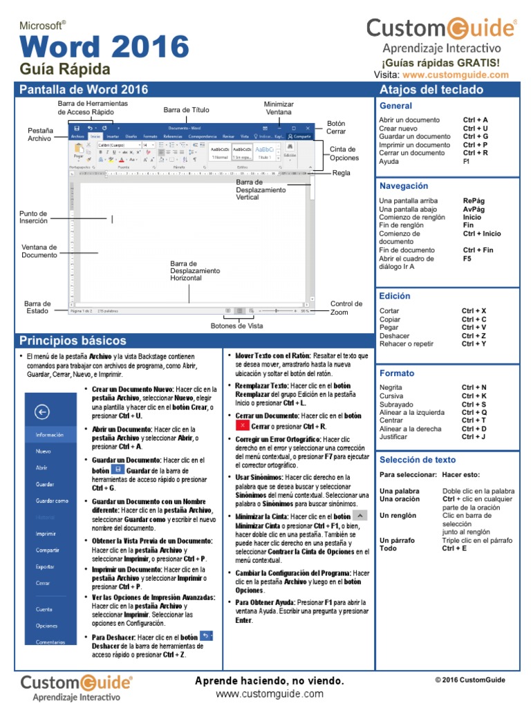 Word 2016 Cheat Sheet Es | PDF | Point and Click | Ventana (informática)