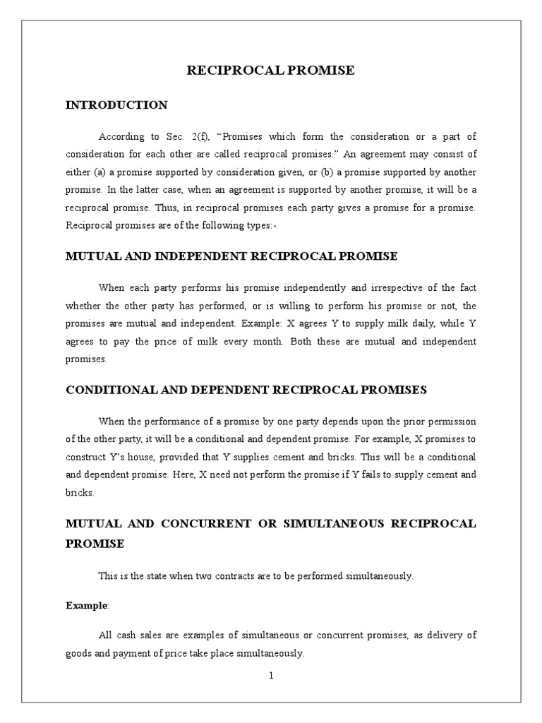 Reciprocal Promise | PDF | Consideration | Employment