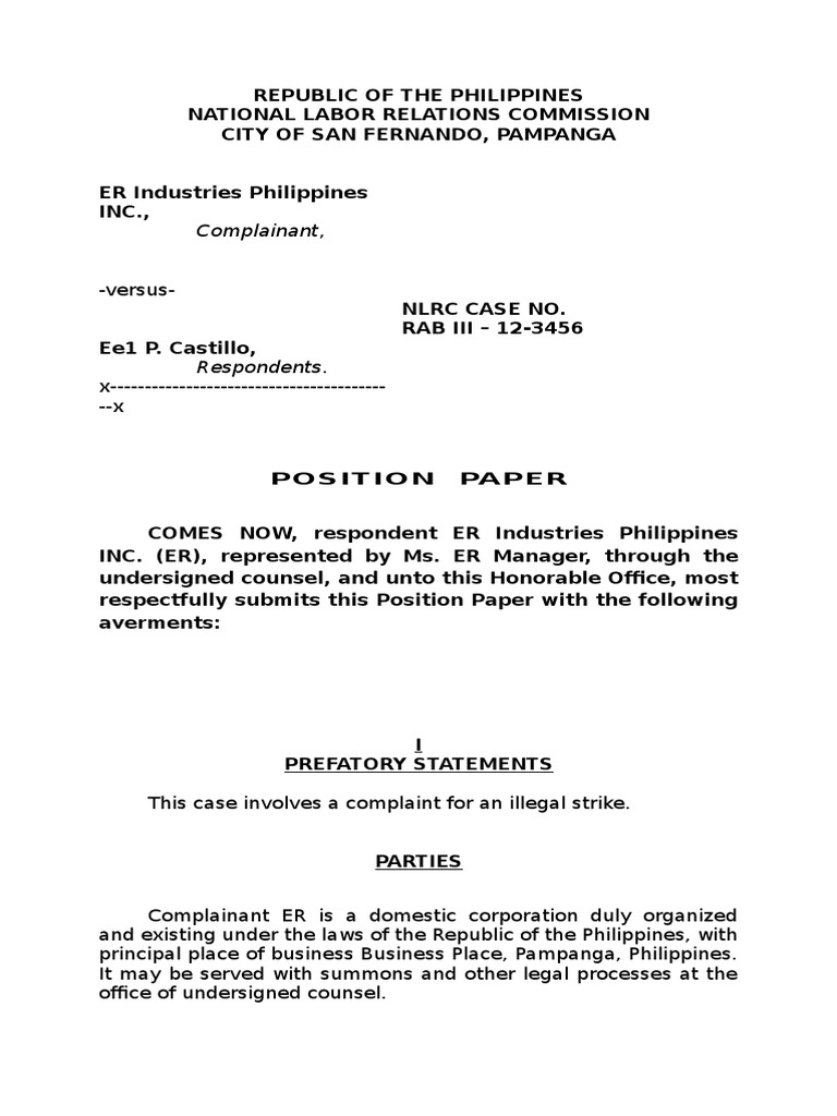 Illegal Strike Position Paper | PDF | Strike Action | Lockout (Industry)