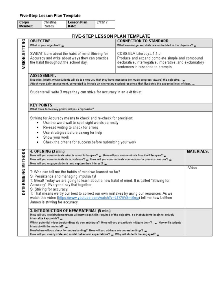 Striving For Accuracy LP | PDF | Lesson Plan | Educational Assessment
