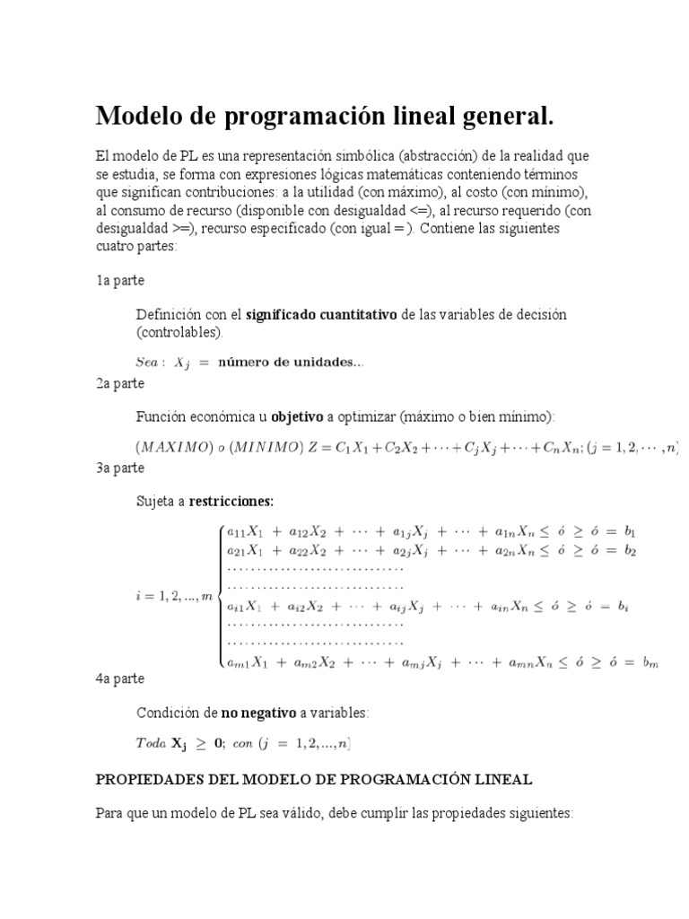 Modelo de Programación Lineal General | Función (Matemáticas) | Programación lineal