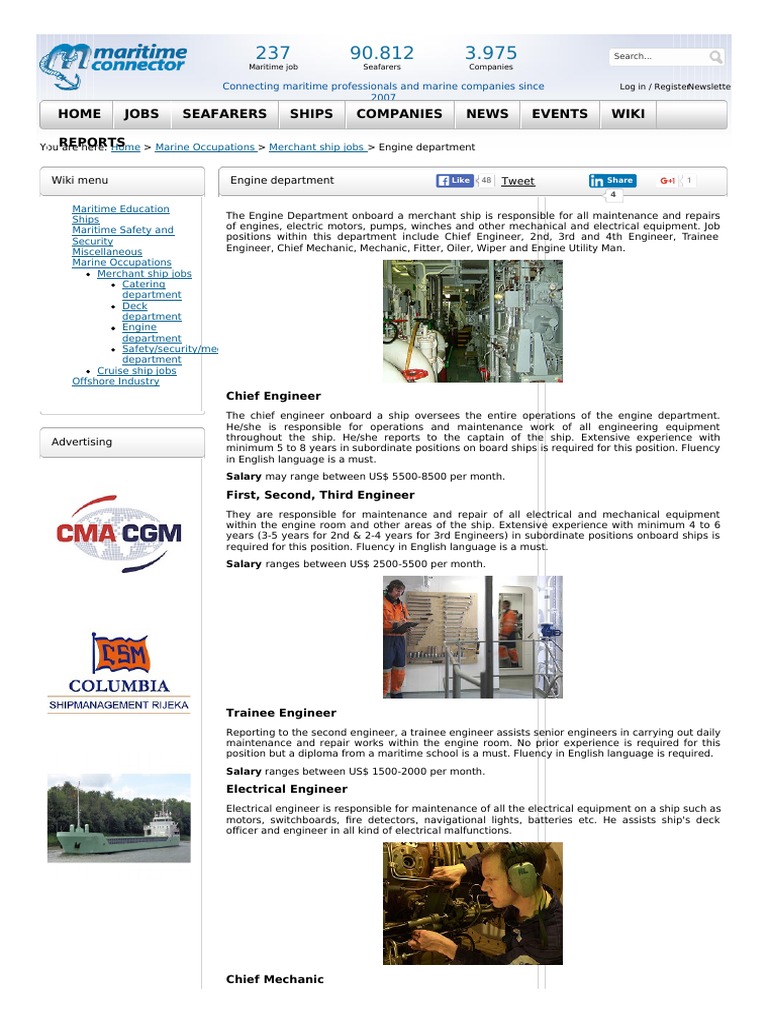 Duties and Responsibilities in The Engine Department | PDF | Ships ...