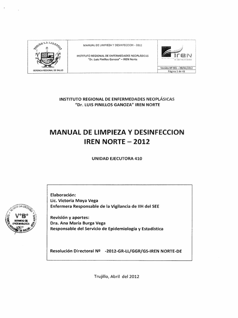 Manual Limpieza y Desinfeccion IREN PDF | PDF