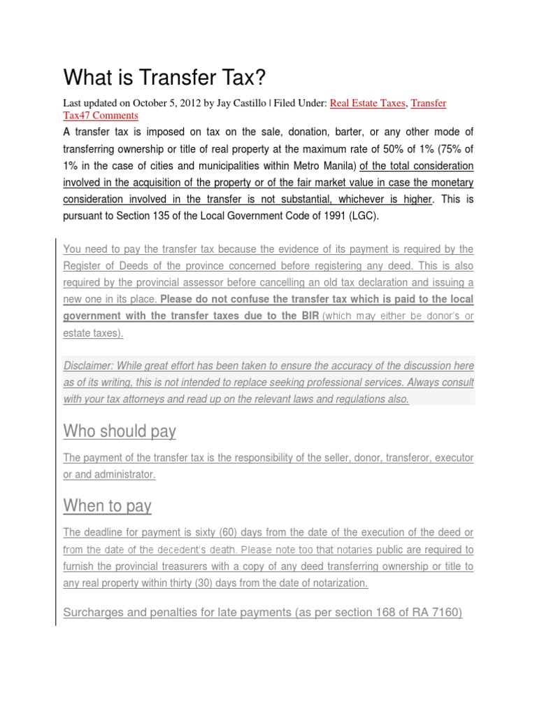 Transfer Tax | PDF | Fee | Taxes